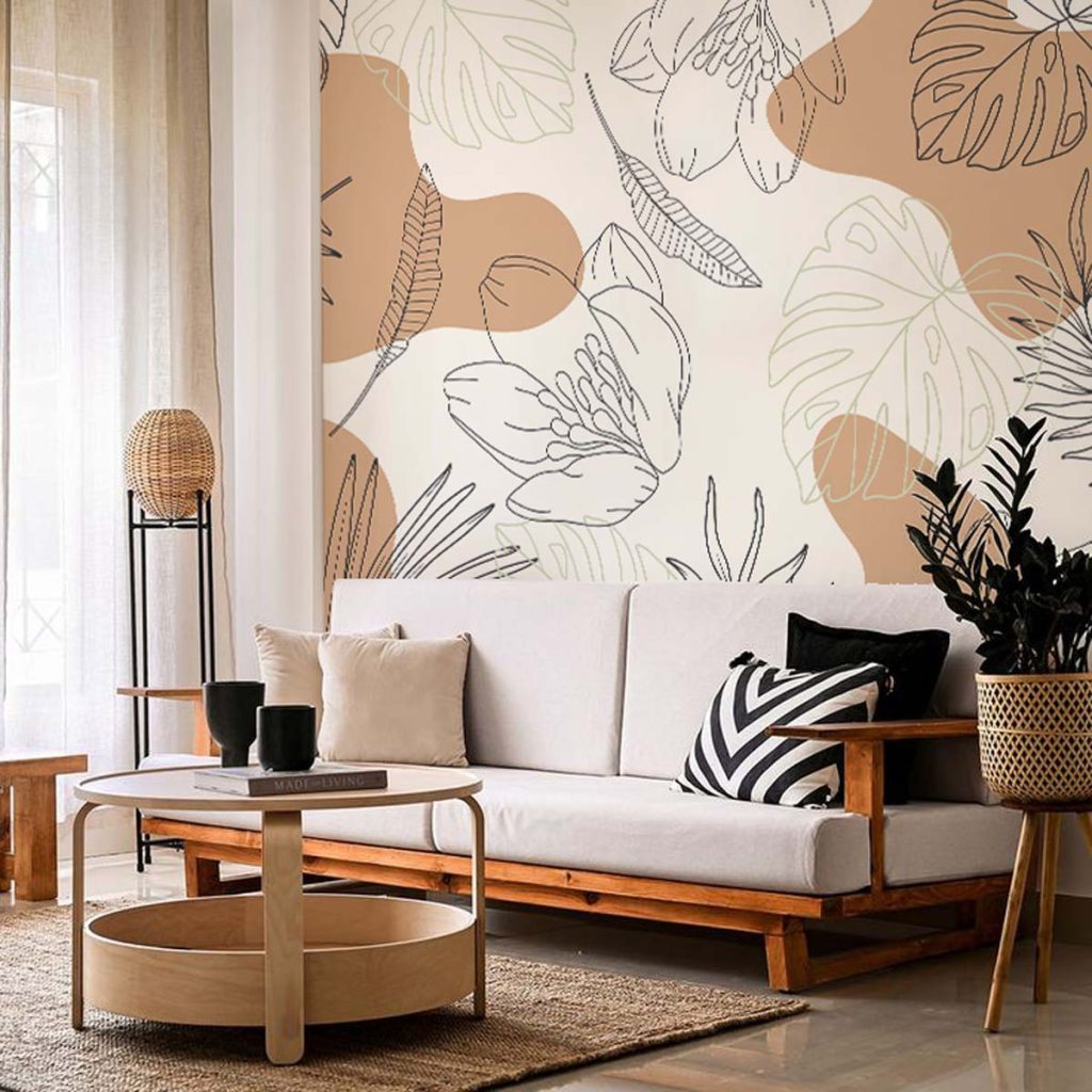 Calmora, Contemporary Style Line Art Leaves Wallpaper Mural - Magicdecor