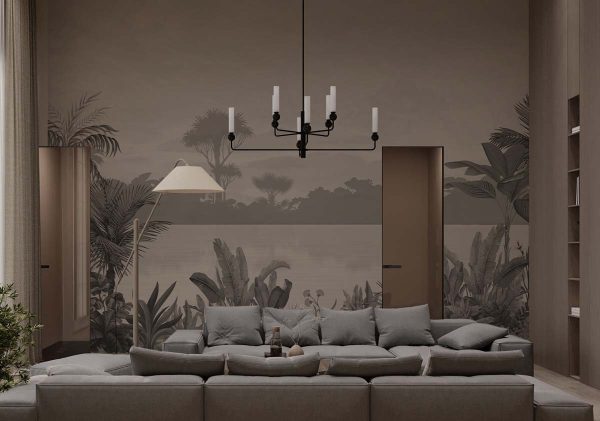 Neru, Grayscale Tropical Serenity Wallpaper Mural - Magicdecor